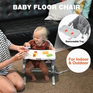 Swekid 3-in-1 Portable High Chair for Babies & Toddlers, Baby Hook Clip on Fast Table Chair w/PU Leather, Adjustable Height, Kids Booster Seat with Tray, Perfect for Dining Table Travel Camping Beach