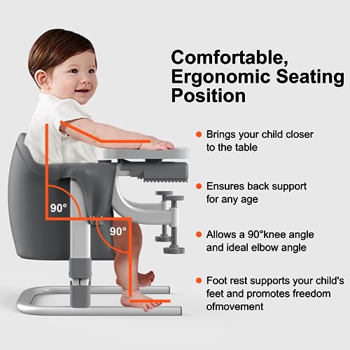 Swekid 3-in-1 Portable High Chair for Babies & Toddlers, Baby Hook Clip on Fast Table Chair w/PU Leather, Adjustable Height, Kids Booster Seat with Tray, Perfect for Dining Table Travel Camping Beach