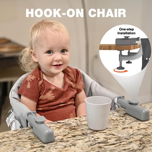 Swekid 3-in-1 Portable High Chair for Babies & Toddlers, Baby Hook Clip on Fast Table Chair w/PU Leather, Adjustable Height, Kids Booster Seat with Tray, Perfect for Dining Table Travel Camping Beach