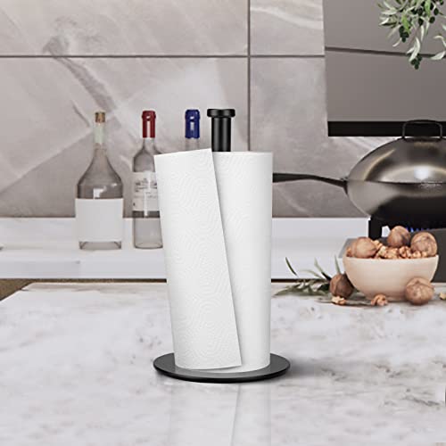 Paper Towel Holder, Black Kitchen Roll Holder Organizer, Premium Stainless Steel Paper Towel Holder for Kitchen Roll Holder, Steady Countertop Paper Towel Holder with Weighted Base