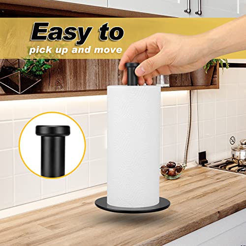 Paper Towel Holder, Black Kitchen Roll Holder Organizer, Premium Stainless Steel Paper Towel Holder for Kitchen Roll Holder, Steady Countertop Paper Towel Holder with Weighted Base