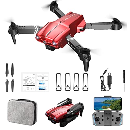 Drone with Camera, Drone with 1080p HD FPV Camera Remote Control Toys Gifts for Boys Girls with Altitude Hold Headless Mode One Key Start Speed Adjustment, Wide Angle Camera, Foldable Arms (Red)