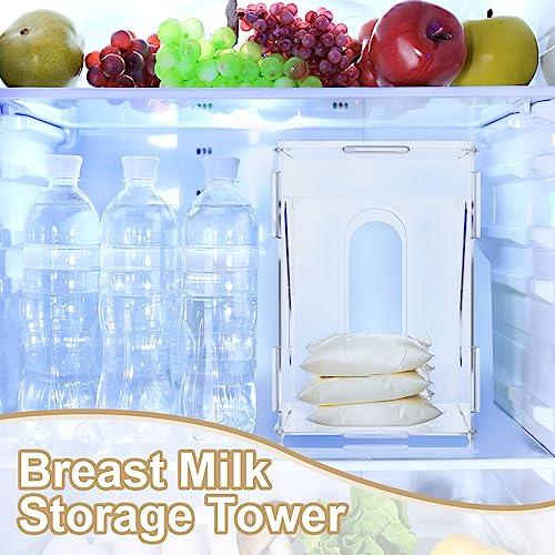 Sintuff 2 Pcs Breast Milk Storage Tower Clear Breast Milk Freezer Storage Organizer Reusable Breastmilk Storage Container Breastmilk Freezer Organizer Breastfeeding Essentials, Storing Freezing Milk