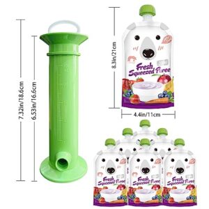 Baby Food Pouch Maker with 6pcs 200ML Reusable Pure Color Pouches Toddler Fruit Squeeze Puree Filler for Kids (Green)