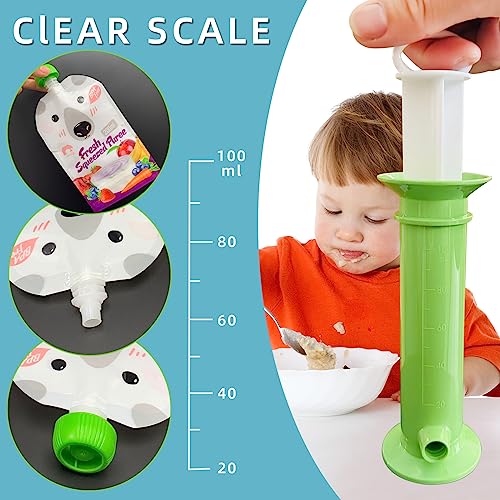 Baby Food Pouch Maker with 6pcs 200ML Reusable Pure Color Pouches Toddler Fruit Squeeze Puree Filler for Kids (Green)