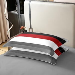 Erosebridal 100% Natural Cotton Red Black Stripes Twin Comforter Cover,Patchwork Geometric Striped Bedding Set White Grey Geometry Lines Duvet Cover Farmhouse Soft Breathable Cozy Room Decor