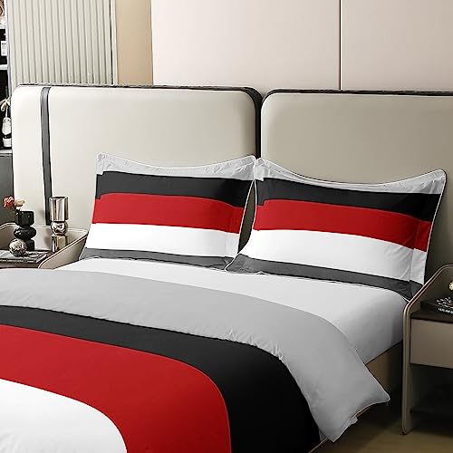 Erosebridal 100% Natural Cotton Red Black Stripes Twin Comforter Cover,Patchwork Geometric Striped Bedding Set White Grey Geometry Lines Duvet Cover Farmhouse Soft Breathable Cozy Room Decor