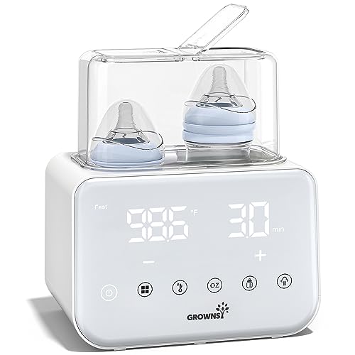 Baby Bottle Warmer, Grownsy 10-in-1 Fast Bottle Warmer Accurate Tem Control, with LCD Display, Timer, Defrost, Sterili-zing, Keep 24H, Double Bottle Warmer for Breastmilk& Formula, Heat Baby Food Jars