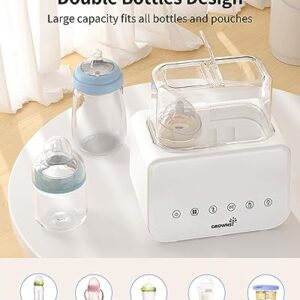 Baby Bottle Warmer, Grownsy 10-in-1 Fast Bottle Warmer Accurate Tem Control, with LCD Display, Timer, Defrost, Sterili-zing, Keep 24H, Double Bottle Warmer for Breastmilk& Formula, Heat Baby Food Jars