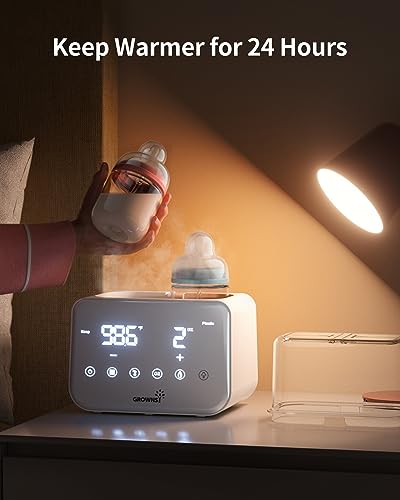 Baby Bottle Warmer, Grownsy 10-in-1 Fast Bottle Warmer Accurate Tem Control, with LCD Display, Timer, Defrost, Sterili-zing, Keep 24H, Double Bottle Warmer for Breastmilk& Formula, Heat Baby Food Jars