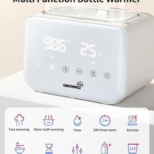 Baby Bottle Warmer, Grownsy 10-in-1 Fast Bottle Warmer Accurate Tem Control, with LCD Display, Timer, Defrost, Sterili-zing, Keep 24H, Double Bottle Warmer for Breastmilk& Formula, Heat Baby Food Jars