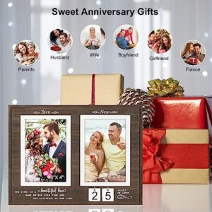 Then & Now Anniversary Picture Frame, 1-99 Years Wedding Gift Ideas - Anniversary Wood Photo Frame, Engagement Bridal Shower Gifts with Sentimental Quote - Holds 2 4x6 Inches Photos (Then & Now)