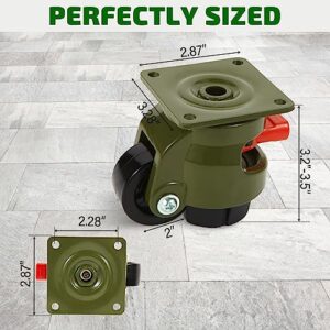 Leveling Machine Casters Wheels, Heavy Duty Workbench Casters with Ratchet Arm 2200 LBS, Green Retractable Casters Set of 4, Nylon Wheels & Leveling Feet, Suitable for Equipment, Workbench