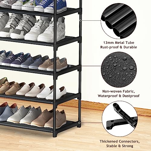 HITHIM 5 Tier Long Shoe Rack,Stackable Wide Shoe Shelf for Shoe Storage,Sturdy Shoe Stand,Non-Woven Fabric Shoe Organizer for Closet,Upgrade Shoe Holder for Entryway, Doorway and Bedroom