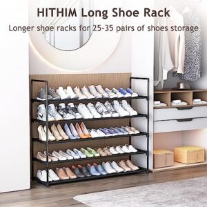 HITHIM 5 Tier Long Shoe Rack,Stackable Wide Shoe Shelf for Shoe Storage,Sturdy Shoe Stand,Non-Woven Fabric Shoe Organizer for Closet,Upgrade Shoe Holder for Entryway, Doorway and Bedroom