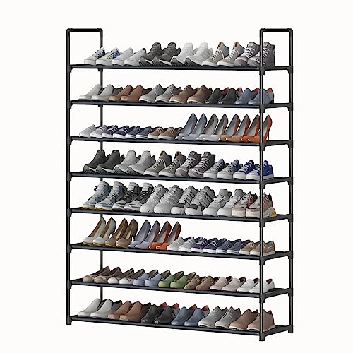 HITHIM 8 Tier Long Shoe Rack,Large Shoe Shelf for Shoe Storage,Tall Sturdy Shoe Stand,Non-Woven Fabric Shoe Organizer for Closet,Upgrade Shoe Holder for Entryway, Doorway and Bedroom