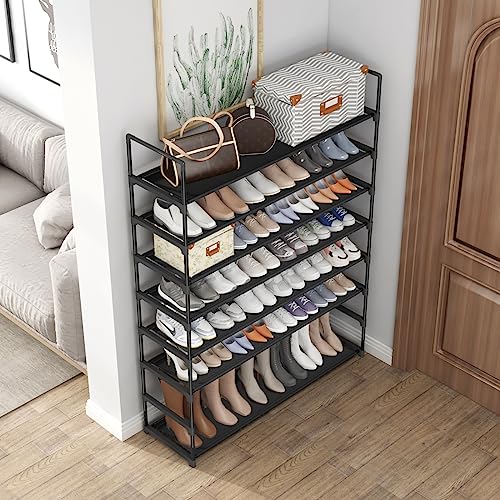 HITHIM 8 Tier Long Shoe Rack,Large Shoe Shelf for Shoe Storage,Tall Sturdy Shoe Stand,Non-Woven Fabric Shoe Organizer for Closet,Upgrade Shoe Holder for Entryway, Doorway and Bedroom