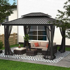 cloud mountain steel gazebo hardtop double roof rectangular 10'x12', black