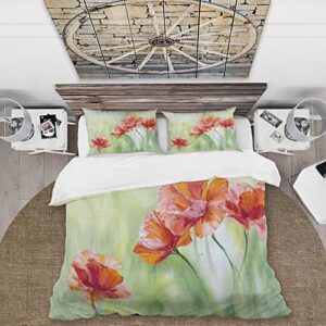 DESIGN ART Designart 'Red Blossoming Poppies I' Traditional Duvet Cover Comforter Set King Cover + Comforter + 2 King Shams 4 Piece