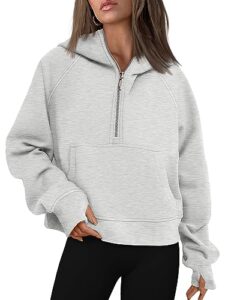 automet half zip pullover for women quarter zip sweatshirts hoodies cropped fleece sweaters fall outfits winter clothes fashion 2023 grey