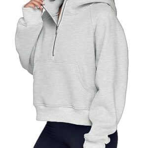 AUTOMET Half Zip Pullover for Women Quarter Zip Sweatshirts Hoodies Cropped Fleece Sweaters Fall Outfits Winter Clothes Fashion 2023 Grey