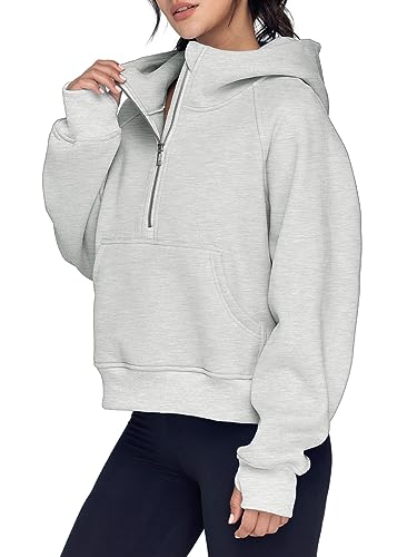 AUTOMET Half Zip Pullover for Women Quarter Zip Sweatshirts Hoodies Cropped Fleece Sweaters Fall Outfits Winter Clothes Fashion 2023 Grey