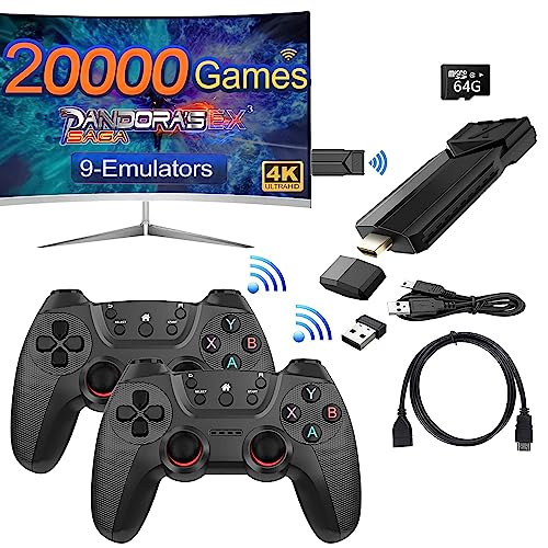 KZLVN 20000+ Games,Dual 2.4G Wireless Premium Controllers,Wireless Retro Game Console, Handheld Console, Plug and Play Video Game Stick, 9 emulators, 4K HDMI Output, Dual 2.4G Wireless Controllers