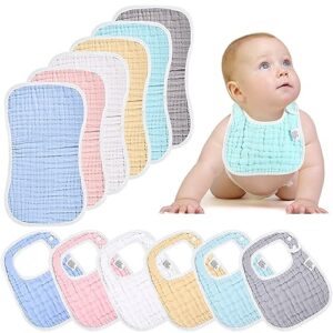 ramede 12 pack muslin baby burp cloth baby bibs sets drool bandana absorbent soft burping cloth for unisex newborn baby girl boy toddlers infants teething adjustable