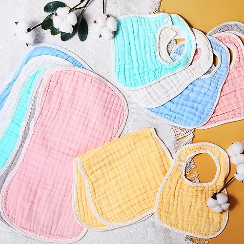 Ramede 12 Pack Muslin Baby Burp Cloth Baby Bibs Sets Drool Bandana Absorbent Soft Burping Cloth for Unisex Newborn Baby Girl Boy Toddlers Infants Teething Adjustable