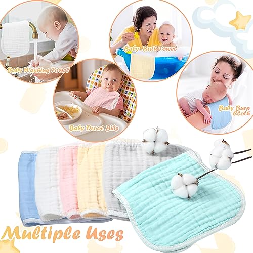 Ramede 12 Pack Muslin Baby Burp Cloth Baby Bibs Sets Drool Bandana Absorbent Soft Burping Cloth for Unisex Newborn Baby Girl Boy Toddlers Infants Teething Adjustable