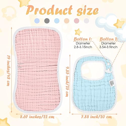 Ramede 12 Pack Muslin Baby Burp Cloth Baby Bibs Sets Drool Bandana Absorbent Soft Burping Cloth for Unisex Newborn Baby Girl Boy Toddlers Infants Teething Adjustable