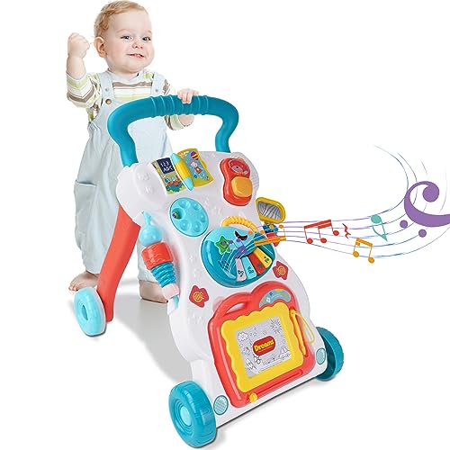 Hiitytin Sit-to-Stand Learning Walker, Baby Push Walkers and Activity Center, Walker Push Toy with Wheels for Babies 6-12 Months, Baby Walking & Music Learning Toy Gift for Infant Boy Girl 1-3