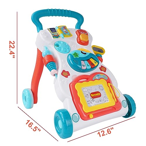 Hiitytin Sit-to-Stand Learning Walker, Baby Push Walkers and Activity Center, Walker Push Toy with Wheels for Babies 6-12 Months, Baby Walking & Music Learning Toy Gift for Infant Boy Girl 1-3