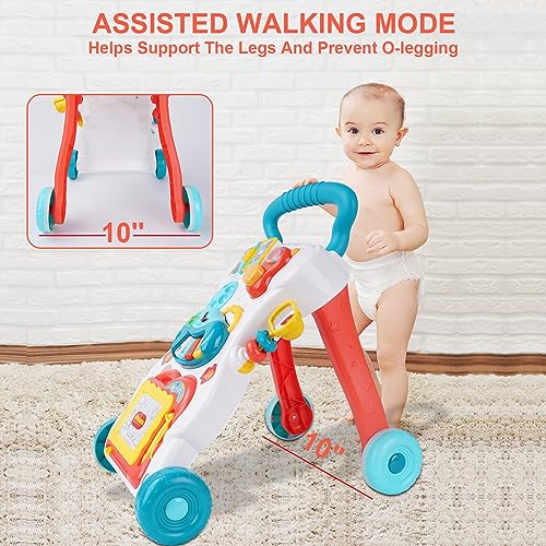 Hiitytin Sit-to-Stand Learning Walker, Baby Push Walkers and Activity Center, Walker Push Toy with Wheels for Babies 6-12 Months, Baby Walking & Music Learning Toy Gift for Infant Boy Girl 1-3