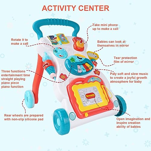 Hiitytin Sit-to-Stand Learning Walker, Baby Push Walkers and Activity Center, Walker Push Toy with Wheels for Babies 6-12 Months, Baby Walking & Music Learning Toy Gift for Infant Boy Girl 1-3