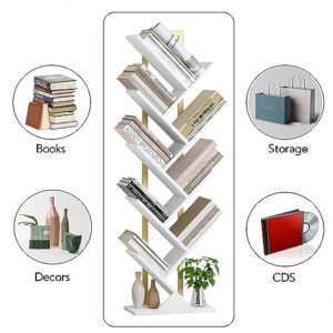 Yusong Tree Bookshelf, Geometric Bookcase with Steel Pipe for Living Room Bedroom, Floor Standing Books Shelves for Home Office (White, 9 Tier)