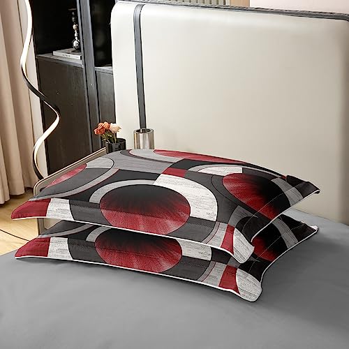 Abstract Geometric Circles Duvet Cover 100% Cotton Gradient Red Gray Swirls Patchwork Grid Bedding Set for Teens Adults Modern Simple Style Plaid Comforter Cover with 2 Pillowcases Queen Size 3 Pcs