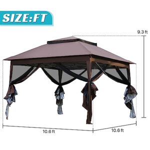 10'x10' Pop Up Gazebo Outdoor Canopy Tent Patio Gazebo Canopy Heavy Duty Party Tent with Mosquito Netting for Backyard Garden Patio and Lawn, Brown