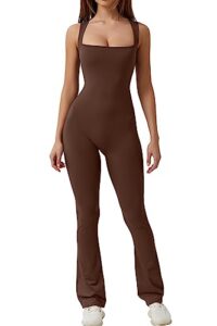 qinsen jumpsuit for women wide leg full length leggings sexy sleeveless tank flare playsuit coffee s