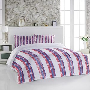 4th of July Queen Duvet Covers American Patriotic Stars Horizontal Stripe 3-Piece Bedding Sets Luxury Soft Microfiber Bed Comforter Protector with Pillow Cases for Women Men Girl Boy Red Blue White