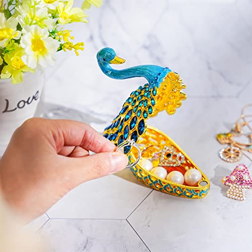 YU FENG Hand Painted Enameled Swan And Cute Camel Animal Trinket Jewelry Box