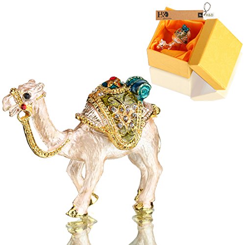 YU FENG Hand Painted Enameled Swan And Cute Camel Animal Trinket Jewelry Box