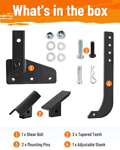 Racewill Hitch Mounted Ripper: Tractor Plow Subsoiler for ATV UTV Tractor with 2 inch Receivers, 2 Replaceable Ripper Teeth, Adjustable in Depth