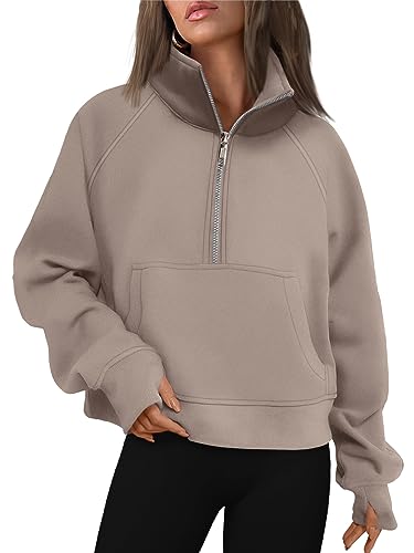 AUTOMET Womens Sweatshirts Half Zip Pullover Cropped Fleece Quarter Zipper Oversized Hoodies 2023 Fall Fashion Outfits Sweaters