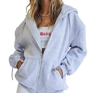 AUTOMET Hoodies for Women Fall Fashion Clothes 2023 Zip up Oversized Sweatshirt Fleece Jackets Long Sleeve Comfy Winter Clothes Teen Girls Cute Y2K Tops with Pocket Grey