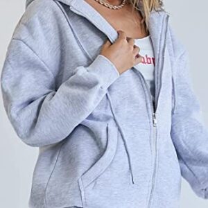 AUTOMET Hoodies for Women Fall Fashion Clothes 2023 Zip up Oversized Sweatshirt Fleece Jackets Long Sleeve Comfy Winter Clothes Teen Girls Cute Y2K Tops with Pocket Grey