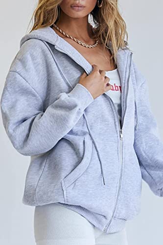 AUTOMET Hoodies for Women Fall Fashion Clothes 2023 Zip up Oversized Sweatshirt Fleece Jackets Long Sleeve Comfy Winter Clothes Teen Girls Cute Y2K Tops with Pocket Grey