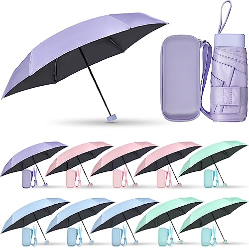 Talltalk 12 Pcs Mini Umbrellas Bulk Compact Travel Umbrella Small Tiny Umbrella for Pocket Purse Rain Sun Windproof UV Protection Portable Parasol with Case for Wedding (Macaron, Box)