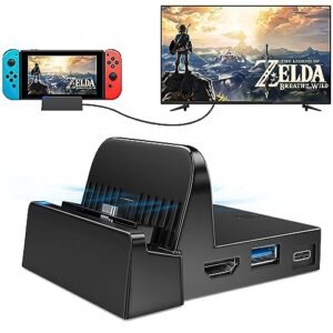 switch dock for nintendo switch/nintendo switch oled model, portable switch tv docking station with 4k/1080p hdmi adapter and usb 3.0 port, switch charging stand (no charging cable)