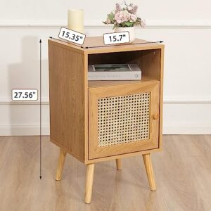 Betterhood Rattan Nightstand, Boho Side Table with Handmade Rattan Decorated Drawer, Mid-Century Modern Nightstand with Open Storage Shelf for Bedroom, Living Room, Natural